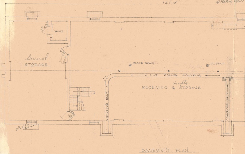Vintage Stevens Point Brewery basement blueprint layout | OldWoodward History Gallery